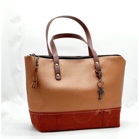 Bags | Copper Floral Designer Bag Purse Dual Handle Top Zipper | Poshmark